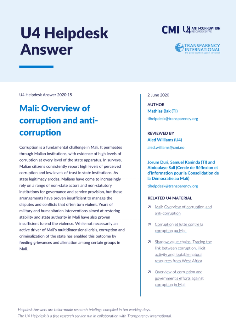 Mali: Overview of corruption and anti-corruption