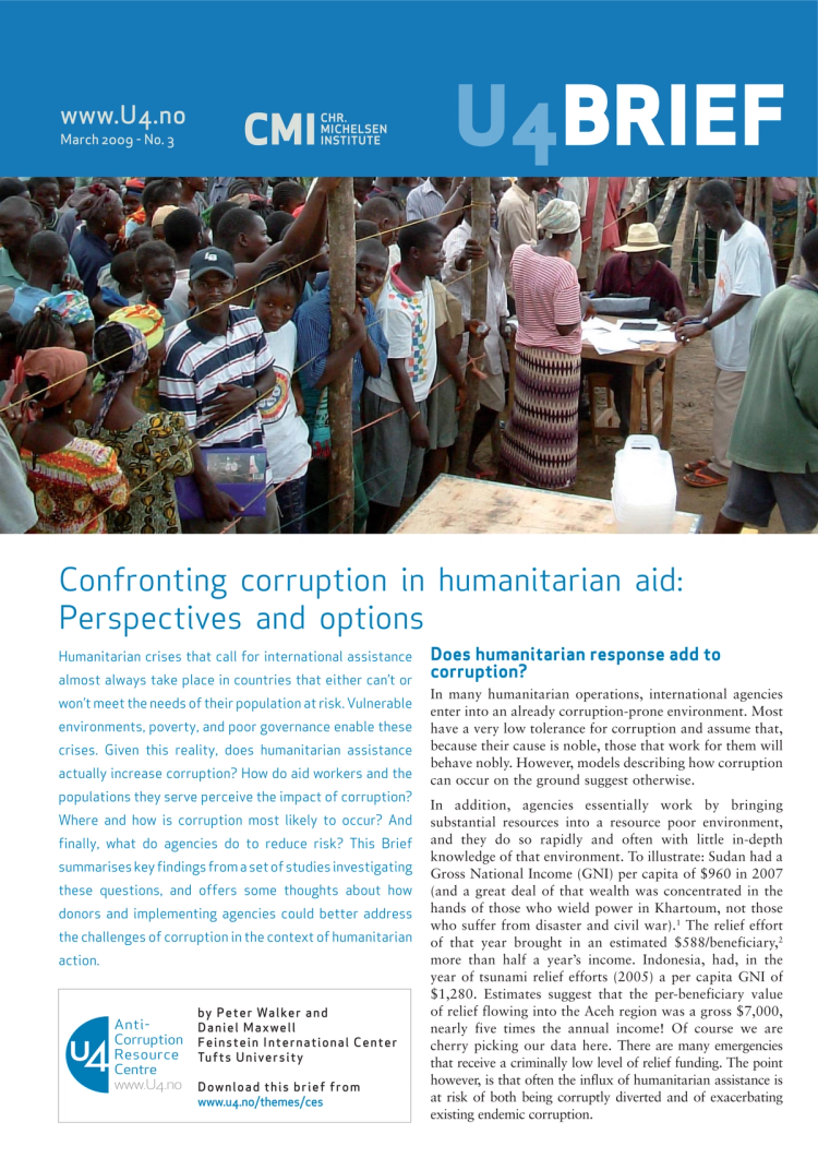 Confronting corruption in humanitarian aid: Perspectives and options