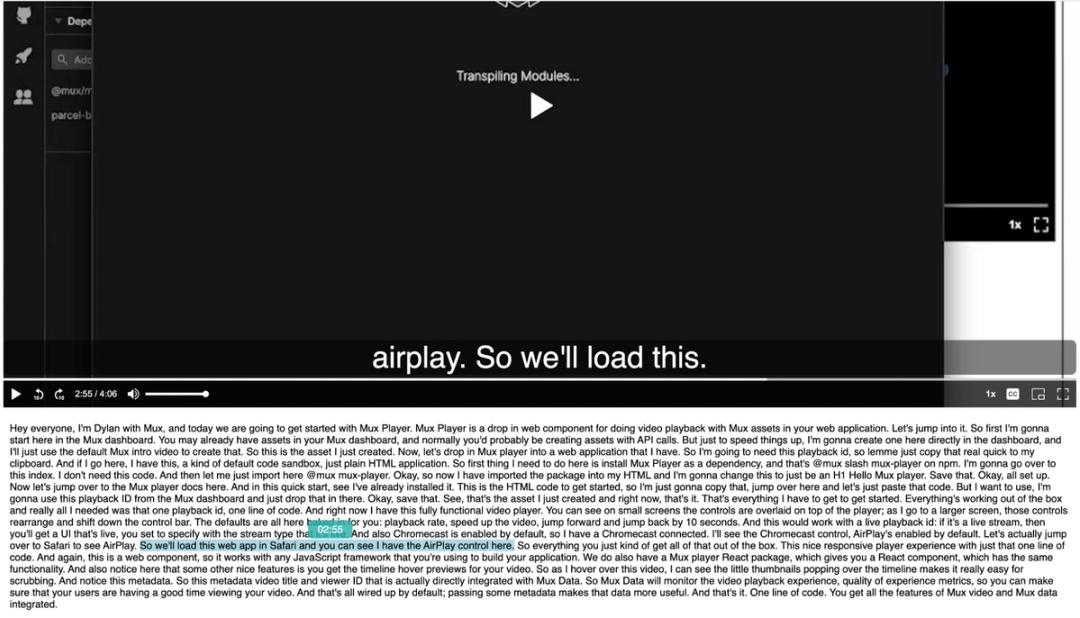 Build an interactive video transcript with Mux Player CuePoints | Mux