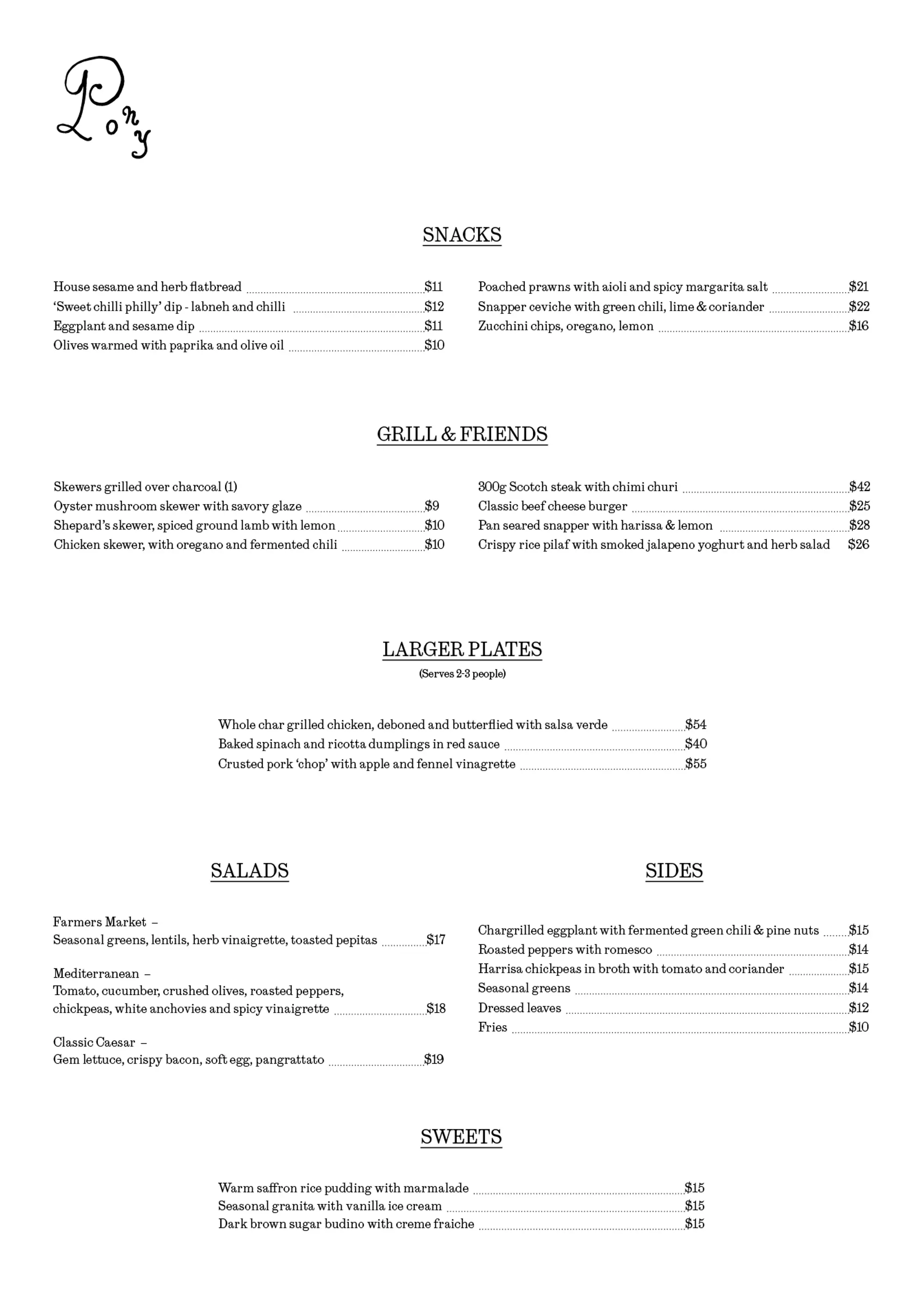 Pony – Menu