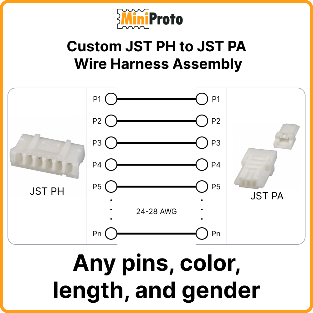 Custom JST PH to JST PA Wire Harness Assembly Products | MiniProto