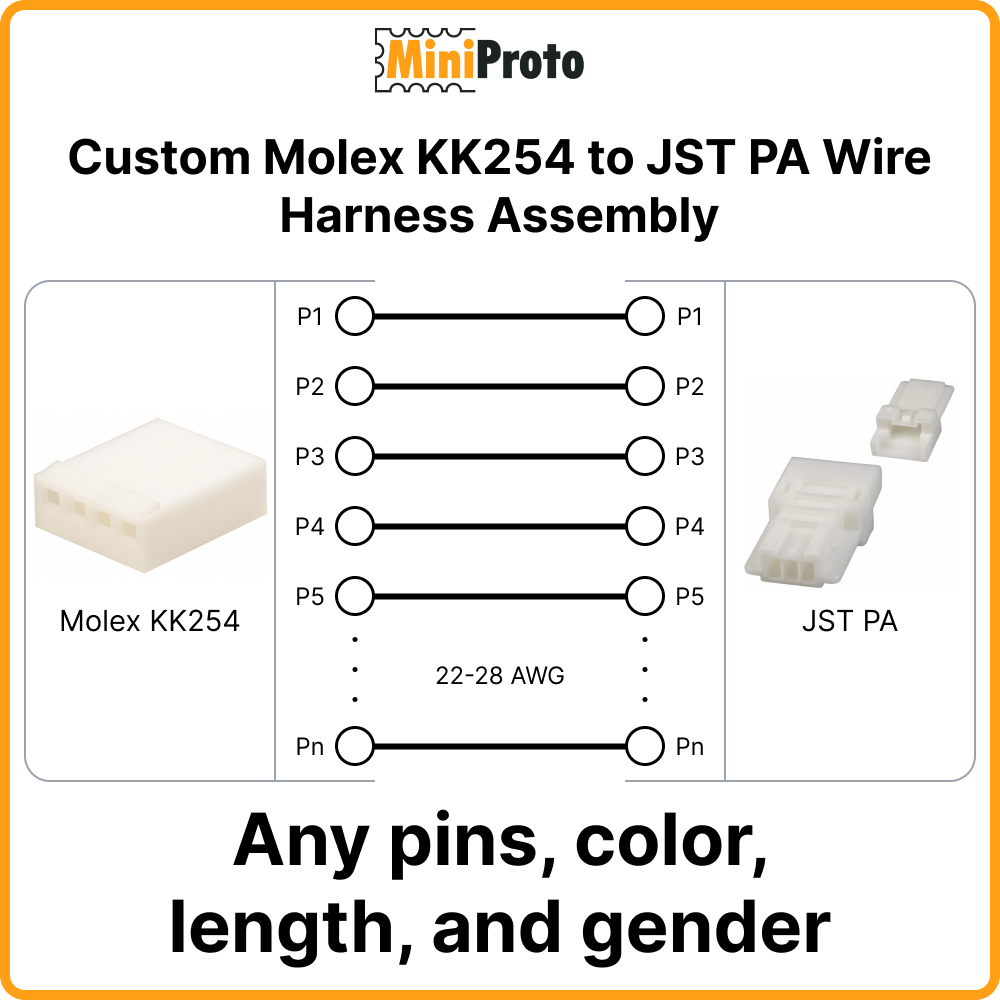Custom Molex KK254 to JST PA Wire Harness Assembly | MiniProto Products | MiniProto