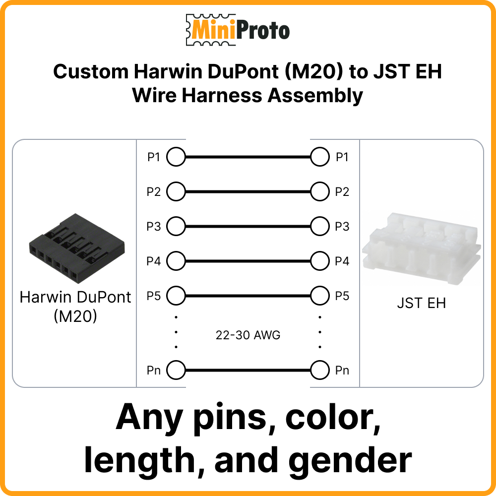 Custom Harwin DuPont (M20) to JST EH Wire Harness Assembl... | MiniProto