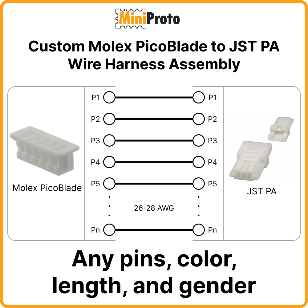 Custom Molex PicoBlade to JST PA Wire Harness Assembly Pr... | MiniProto