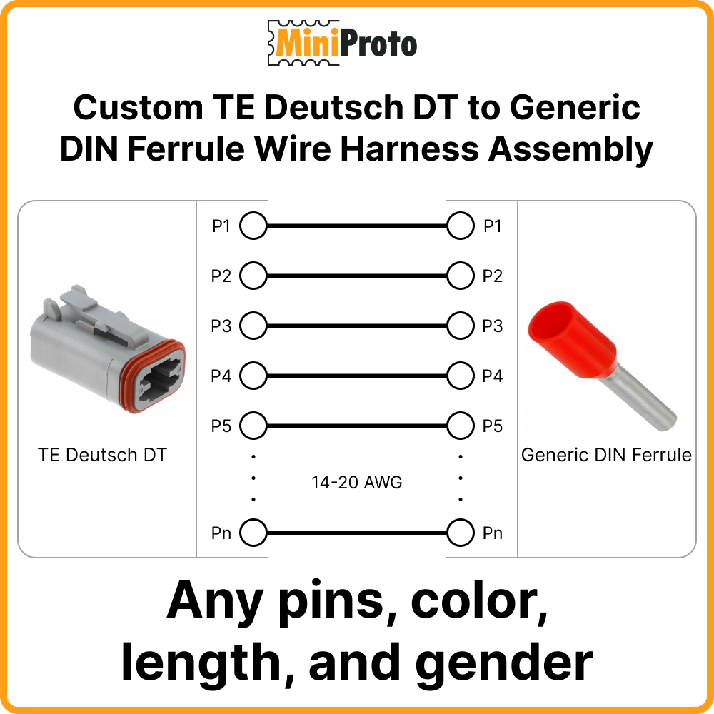 Custom TE Deutsch DT to Generic DIN Ferrule Wire Harness Assembly ...