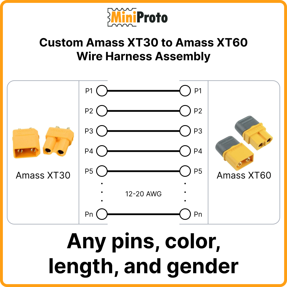 Custom Amass XT30 to Amass XT60 Wire Harness Assembly | MiniProto Products | MiniProto