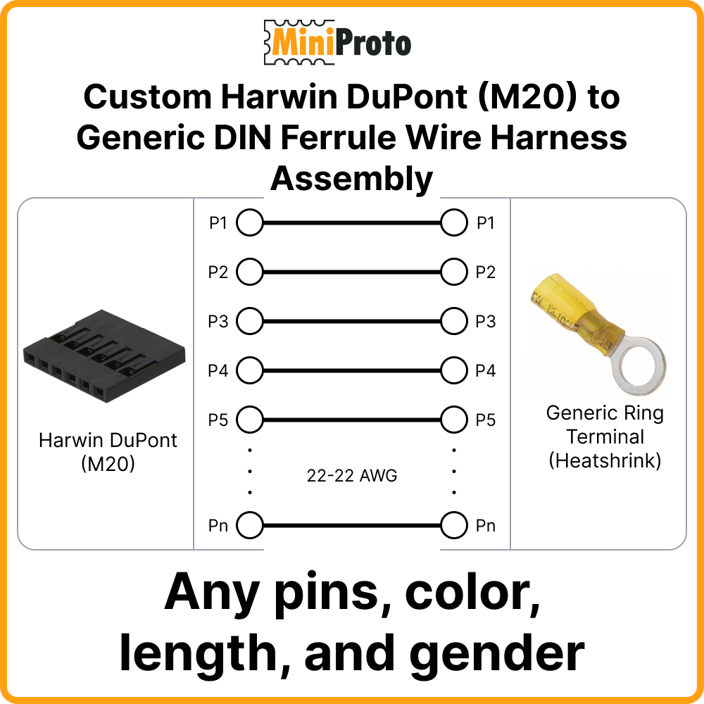 Custom Harwin DuPont (M20) to Generic Ring Terminal (Heatshrink) Wire ...