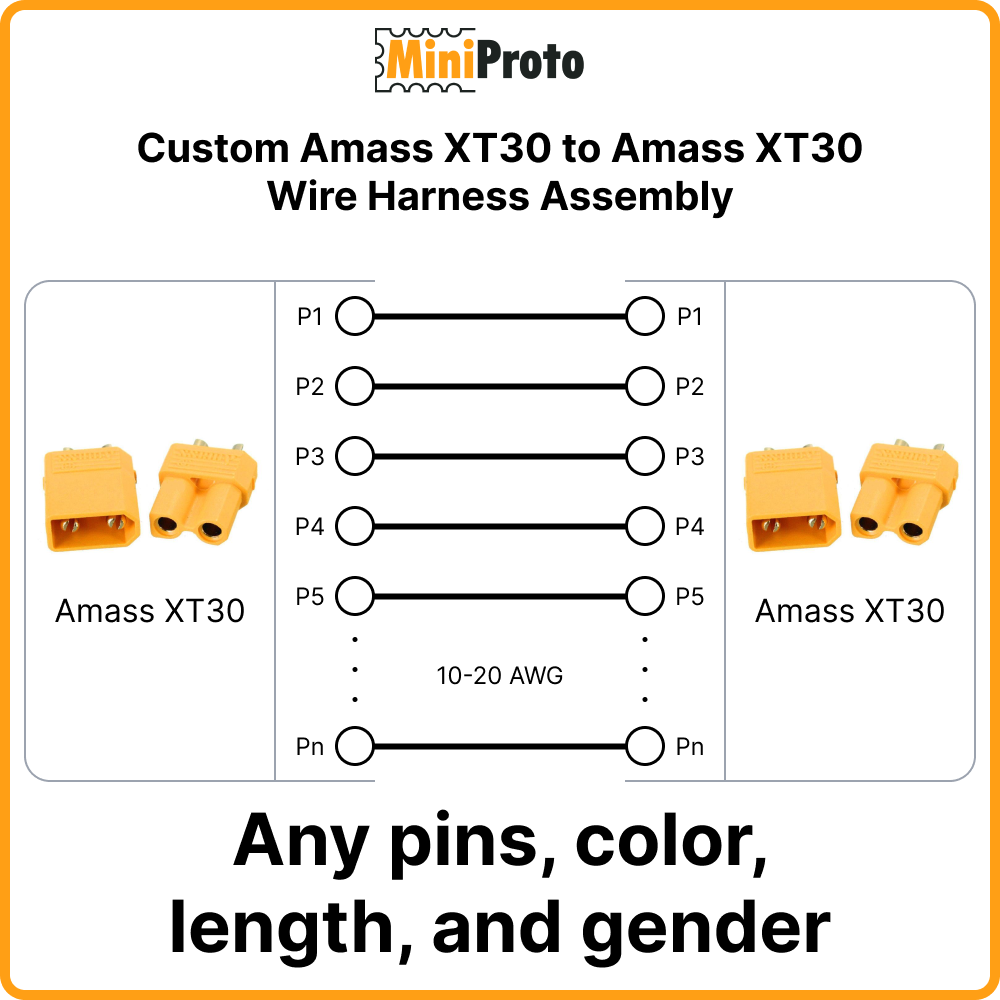 Custom Amass XT30 to Amass XT30 Wire Harness Assembly | MiniProto Products | MiniProto