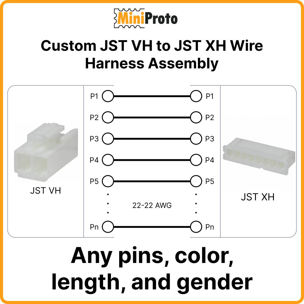 Custom JST VH to JST XH Wire Harness Assembly | MiniProto Products | MiniProto