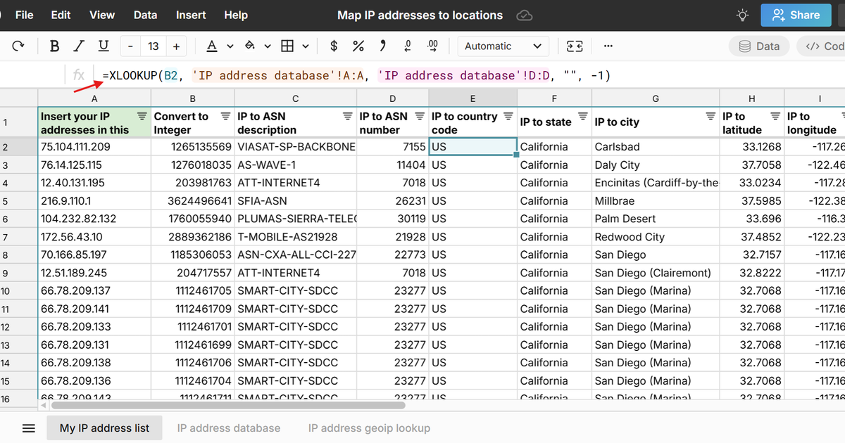 Lookup IP address locations for free in a big spreadsheet - Row Zero ...
