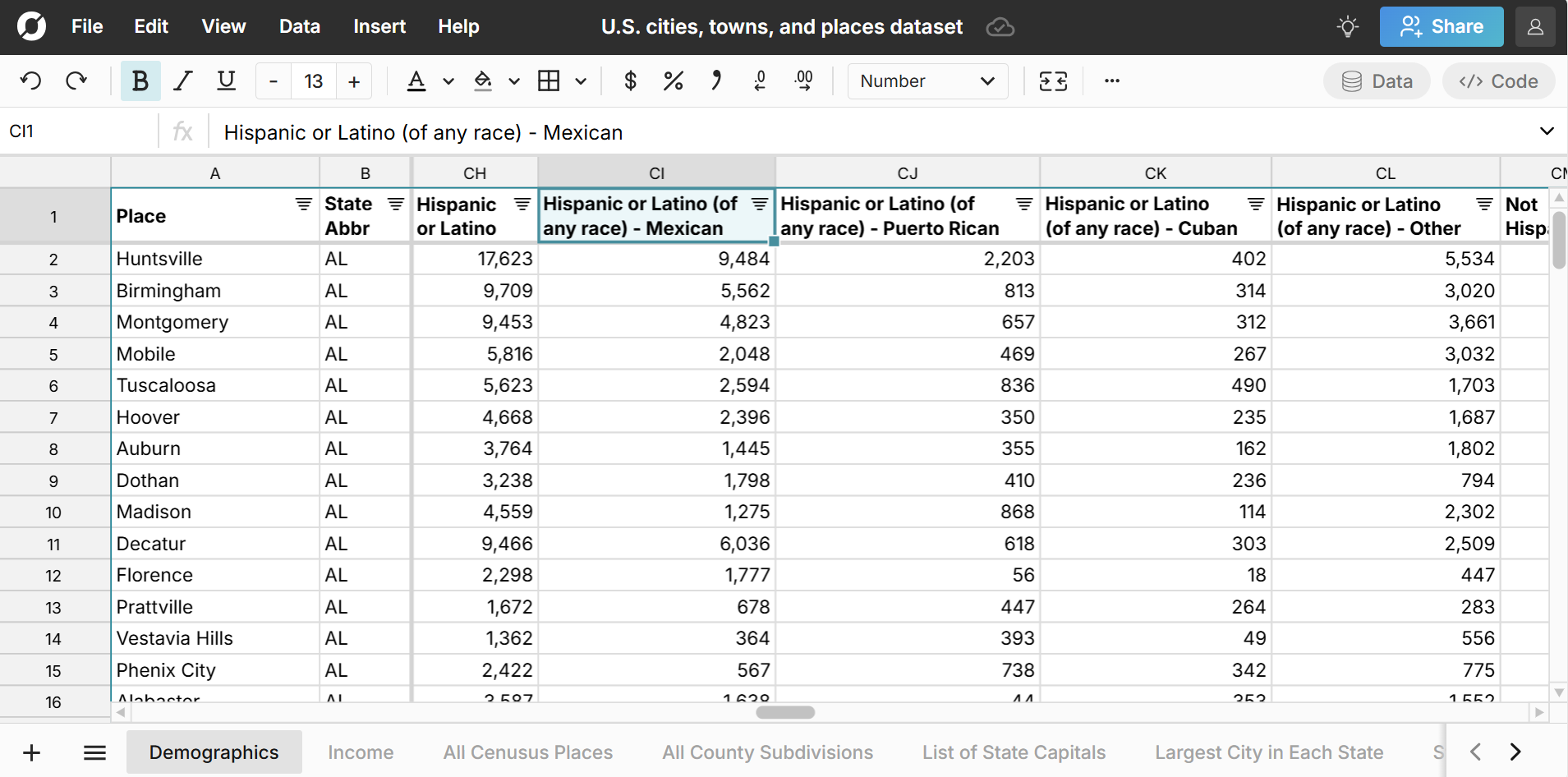 U.S. Population by City and Town in a Spreadsheet - Row Zero – the ...