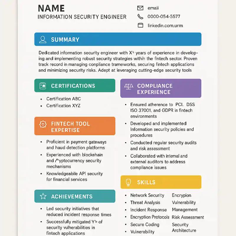 Information Security Engineer Resume Template for Financial Tech
