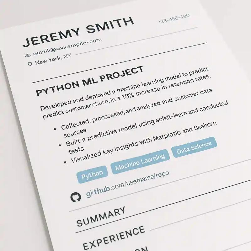 Machine Learning Engineer Resume Examples with Python Projects