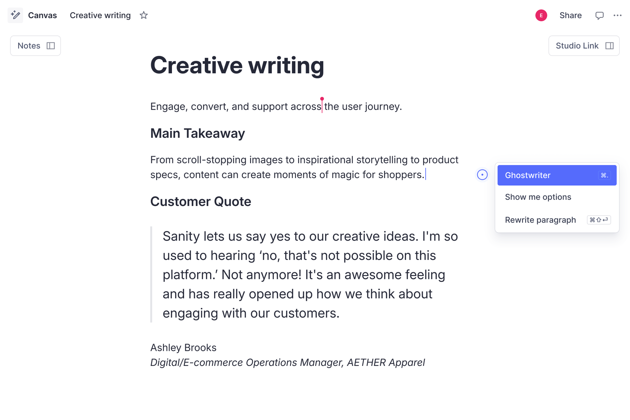 AI-accelerated content creation | Sanity Docs