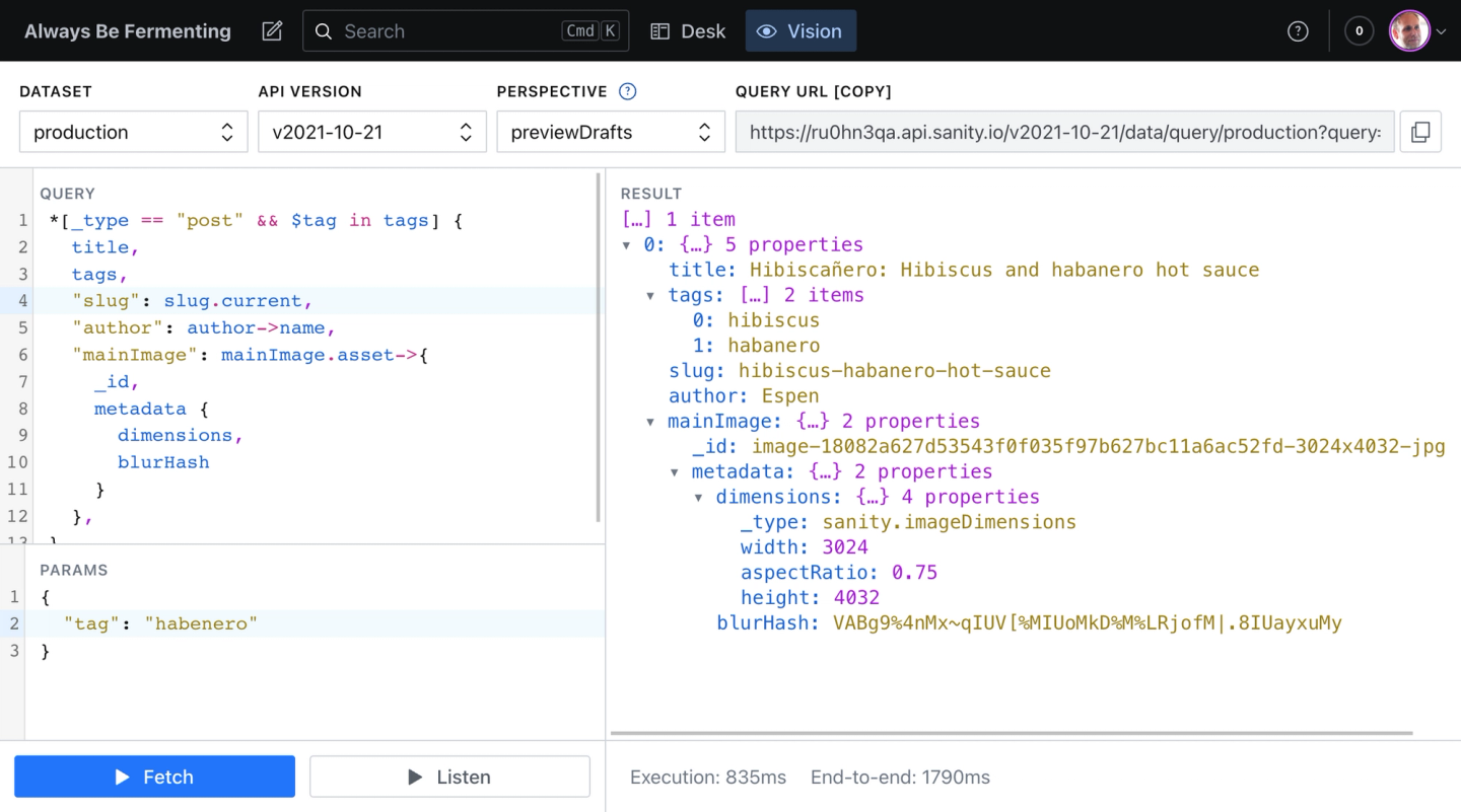 The Vision Plugin | Query language (GROQ)