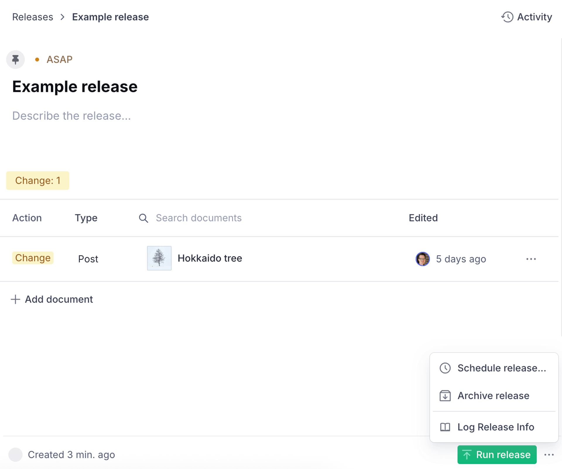 Release Actions | Sanity Docs