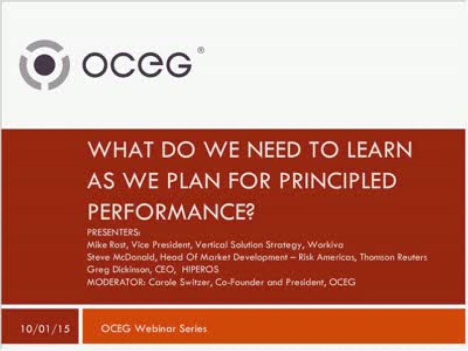 What do We Need to Learn as We Plan for Principled Performance Part One ...
