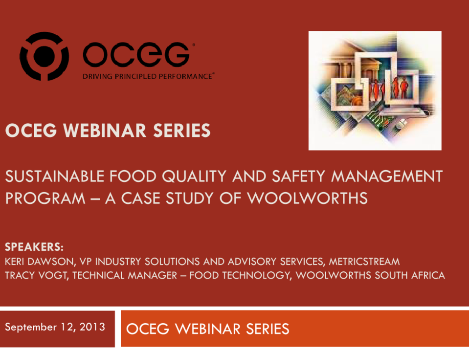 Sustainable Food Quality and Safety Management Program – A Case Study of Woolworths Slide Deck ...