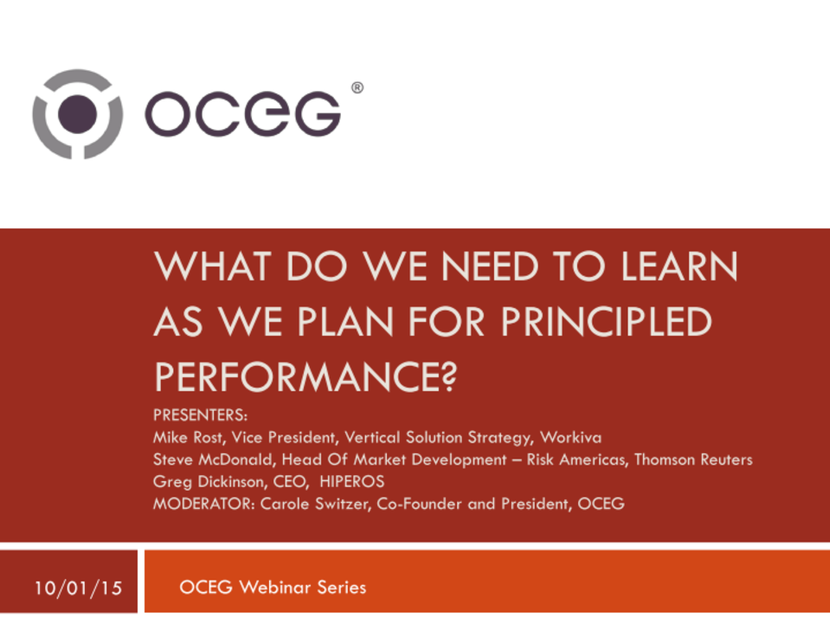 What do We Need to Learn as We Plan for Principled Performance? Part One of the GRC Capabilities ...