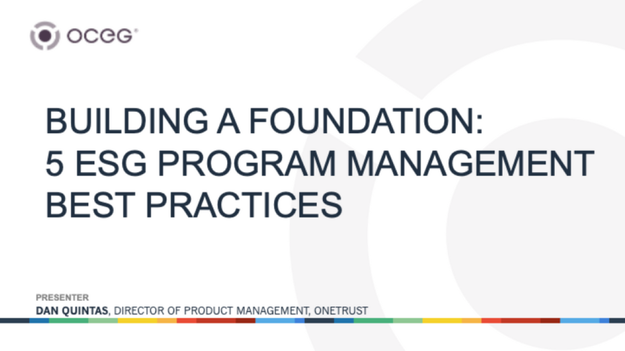 Building a Foundation: ﻿5 ESG Program Management Best Practices - OCEG