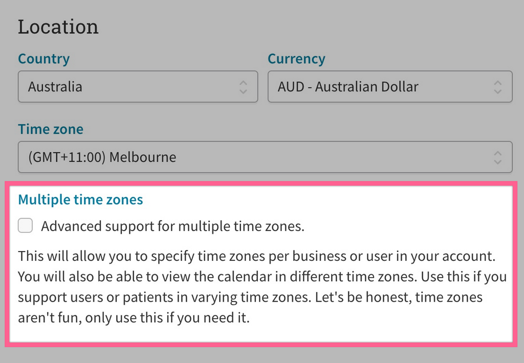 Multiple business time zone support is now available in Cliniko!