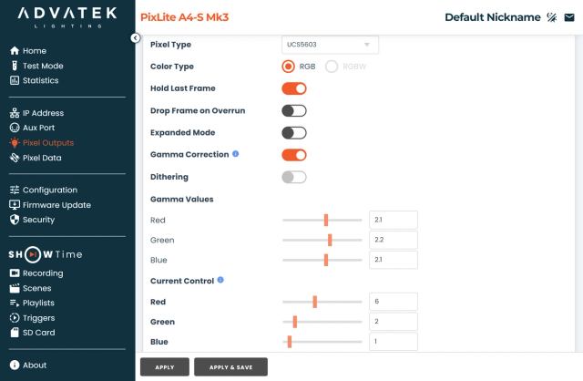 Digital Current Control and pixel LED appearance - Advatek