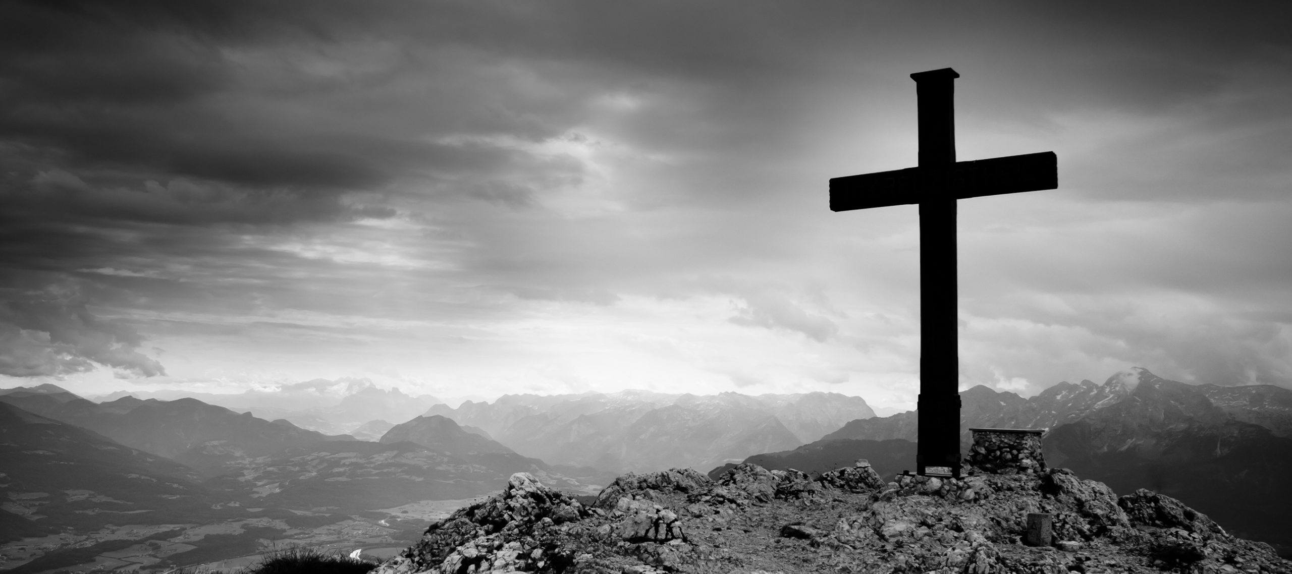 Black And White Cross On Mountain