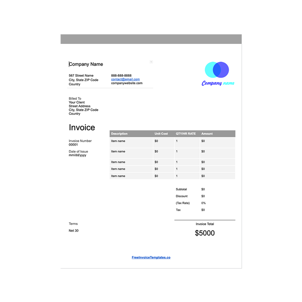 Free Invoice Templates - GetFreeTemplates.co
