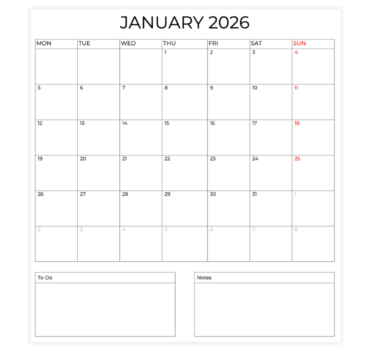 Simple 12-Month One Page Calendar - GetFreeTemplates.co