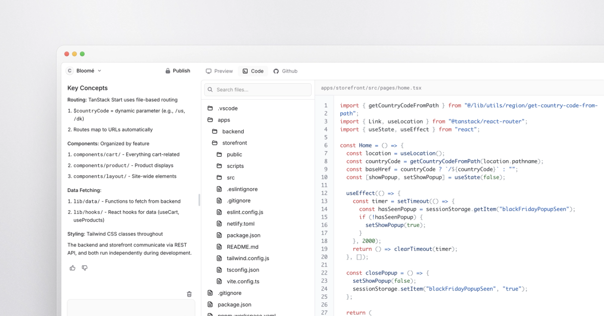 Medusa - Bloom Feature: Code view & Push to Github
