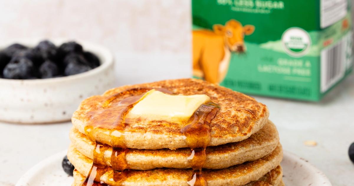 4-Ingredient Oat Protein Pancakes with blueberries and Organic Valley ...