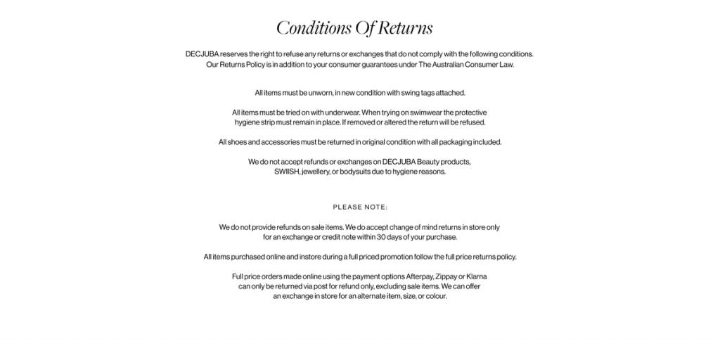 RETURNS & EXCHANGES | DECJUBA