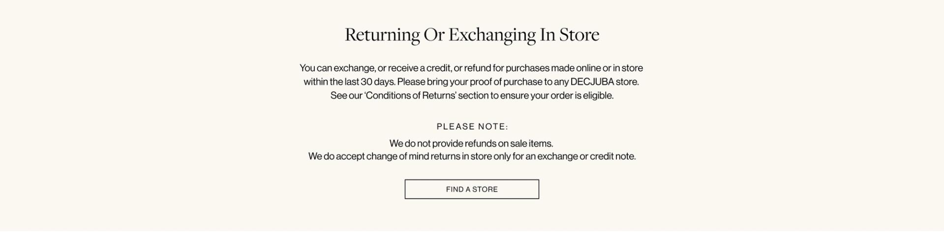 RETURNS & EXCHANGES | DECJUBA