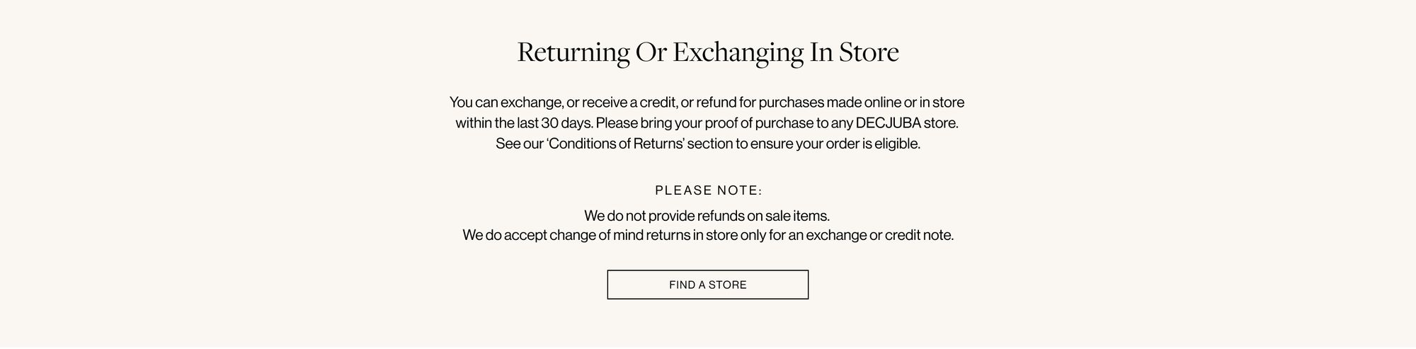 RETURNS & EXCHANGES | DECJUBA