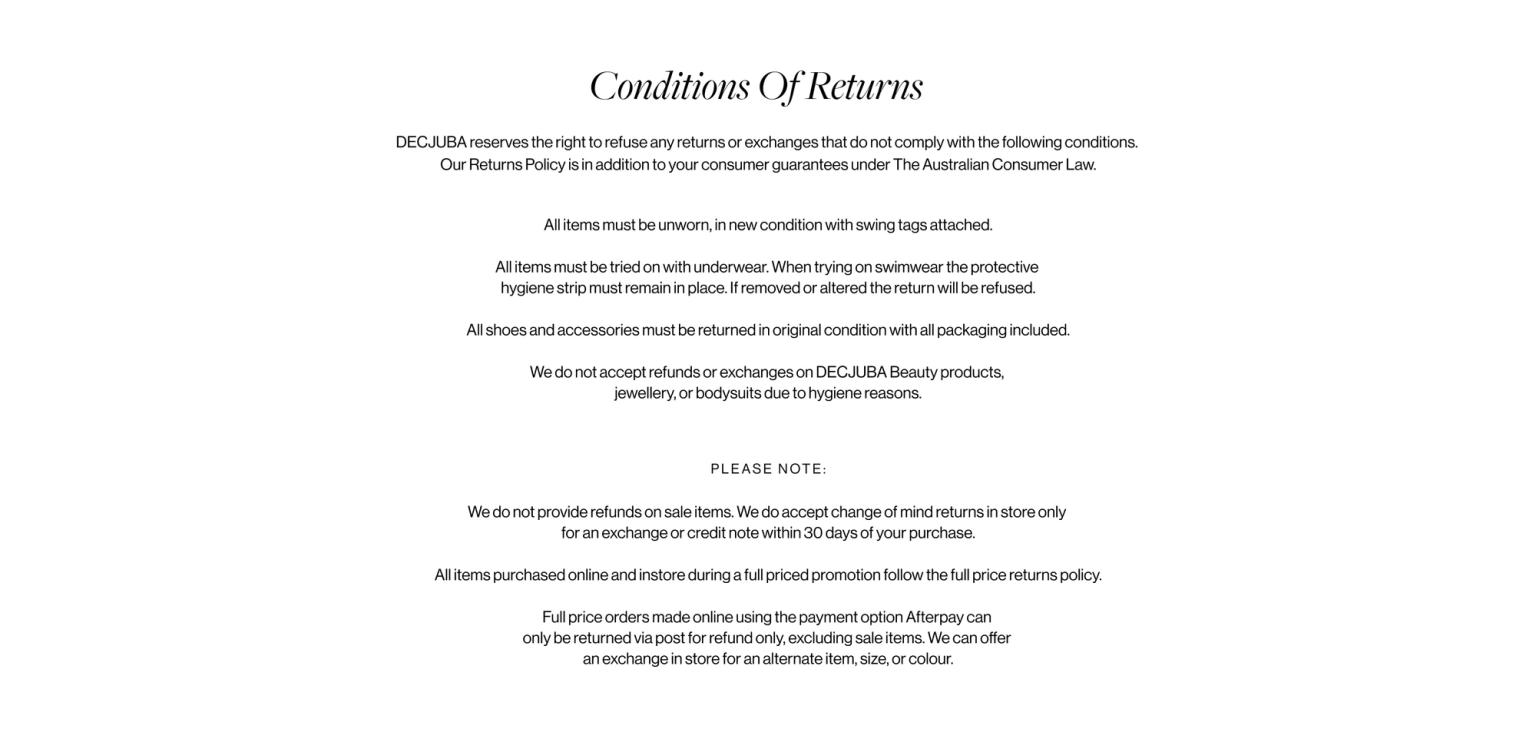 RETURNS & EXCHANGES | DECJUBA