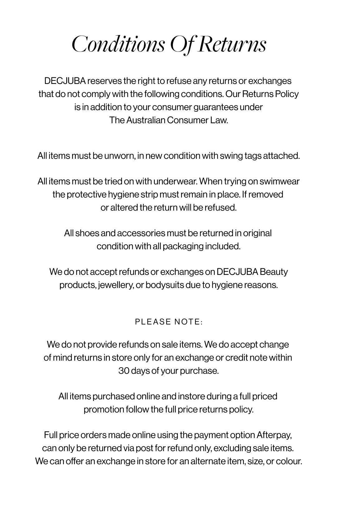 RETURNS & EXCHANGES | DECJUBA