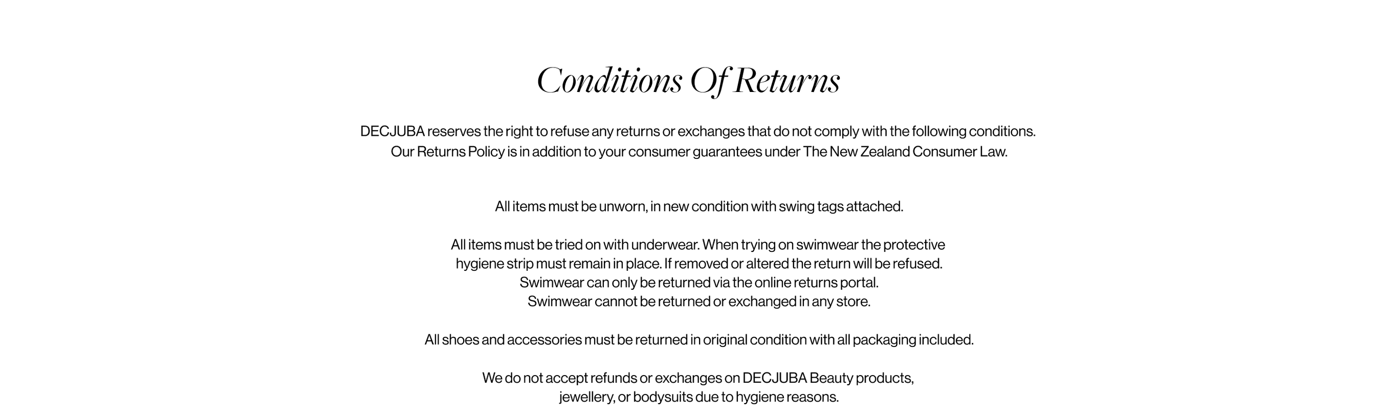 RETURNS & EXCHANGES | DECJUBA