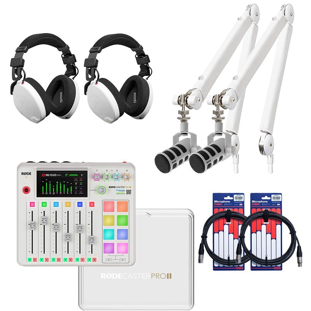 Rode RodeCaster Pro II Pack 2 (White) w/ 2x PodMic, PSA1+, NTH100 ...