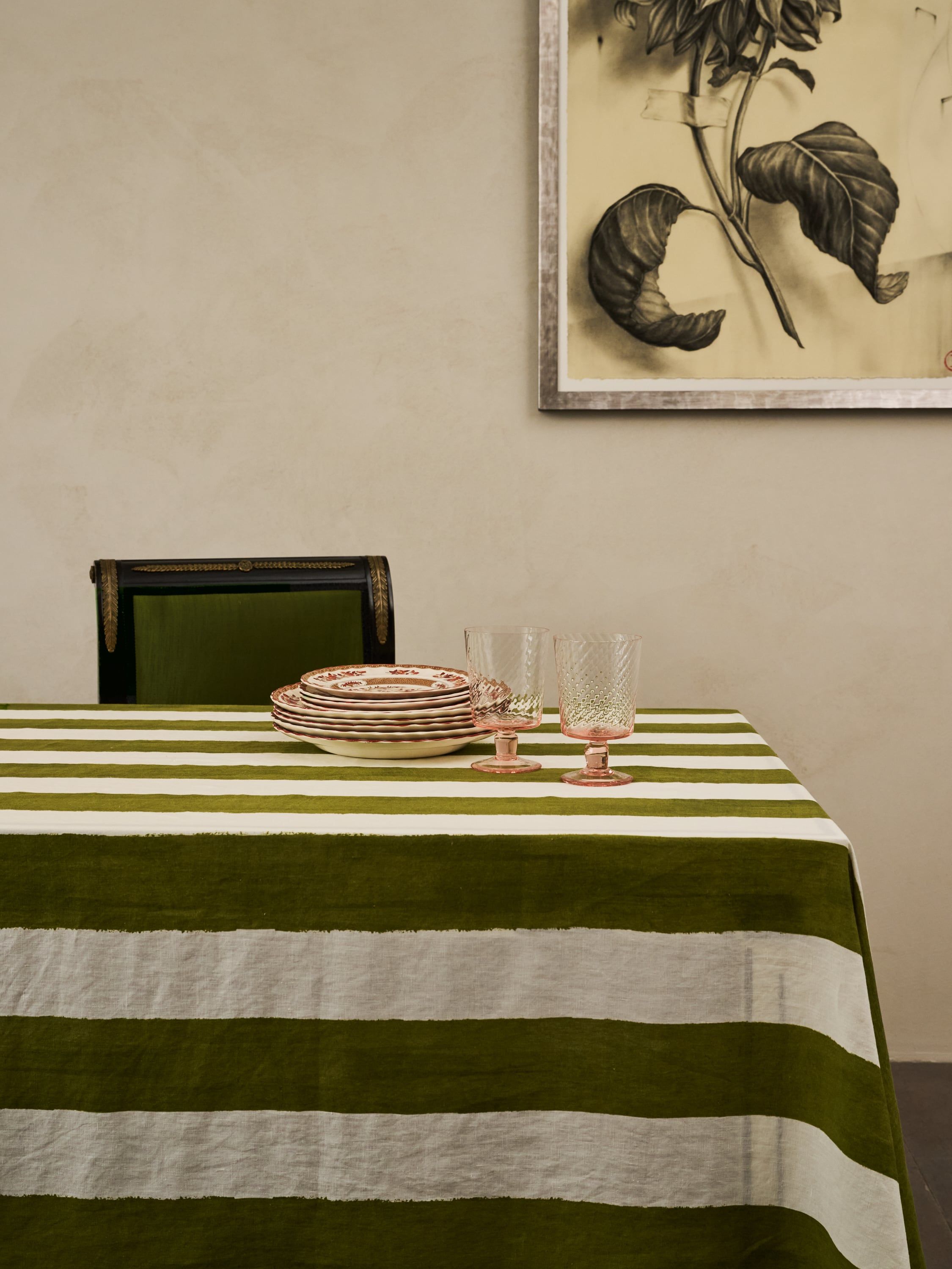 Bold Green Stripe Linen Table Cloth | Ken Fulk