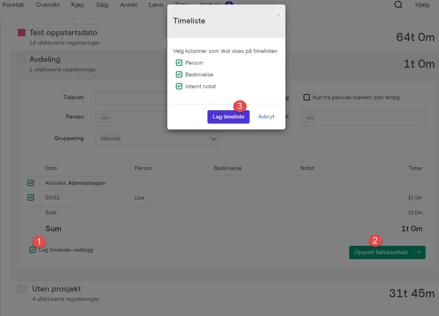 3. Er det mulig å legge til flere timelister på en faktura?