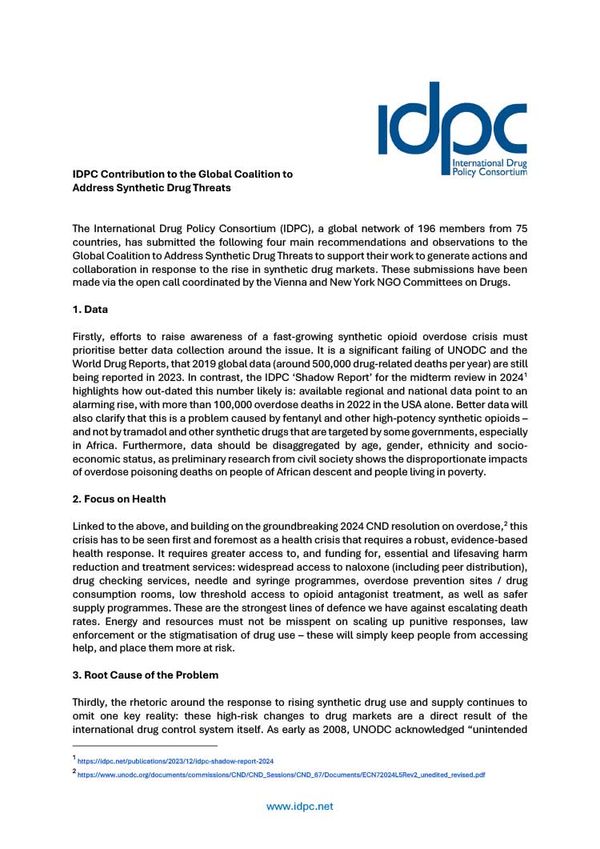 IDPC contribution to the Global Coalition to Address Synthetic Drug Threats - International Drug ...