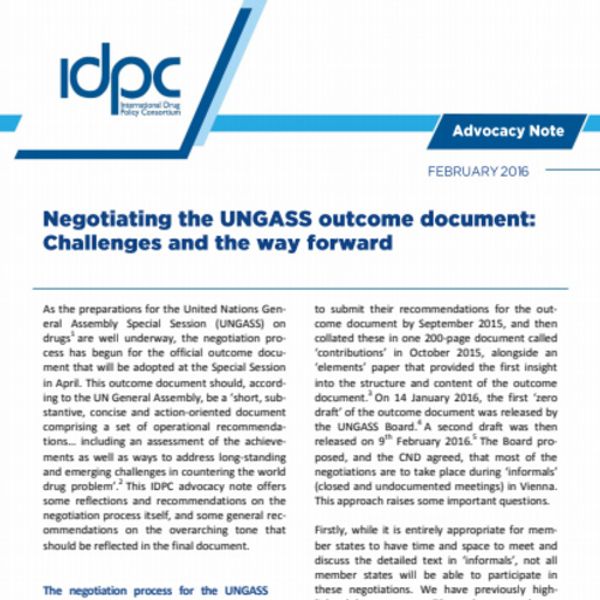 Negotiating the UNGASS outcome document: Challenges and the way forward ...