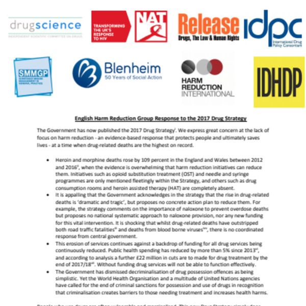 English Harm Reduction Group response to the 2017 UK Drug Strategy ...