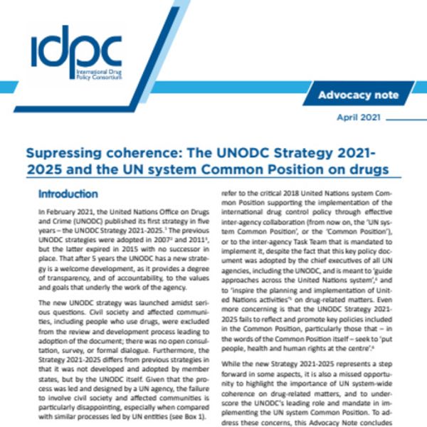 Suppressing coherence: The UNODC Strategy 2021-2025 and the UN system Common Position on drugs ...