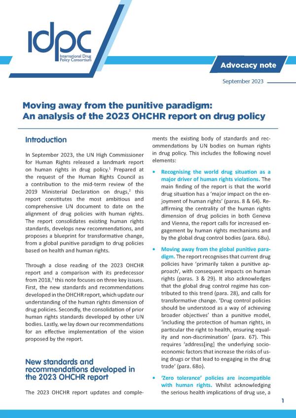 Moving away from the punitive paradigm: An analysis of the 2023 OHCHR report on drug policy ...