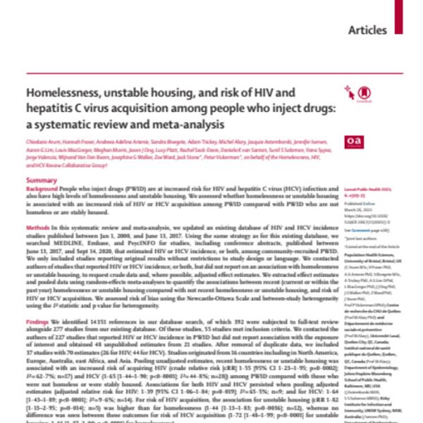 Homelessness, unstable housing, and risk of HIV and hepatitis C virus ...