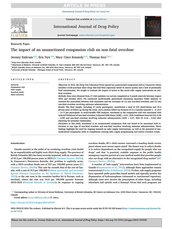 The impact of an unsanctioned compassion club on non-fatal overdose ...