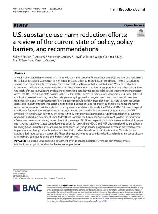 US substance use harm reduction efforts: a review of the current state ...