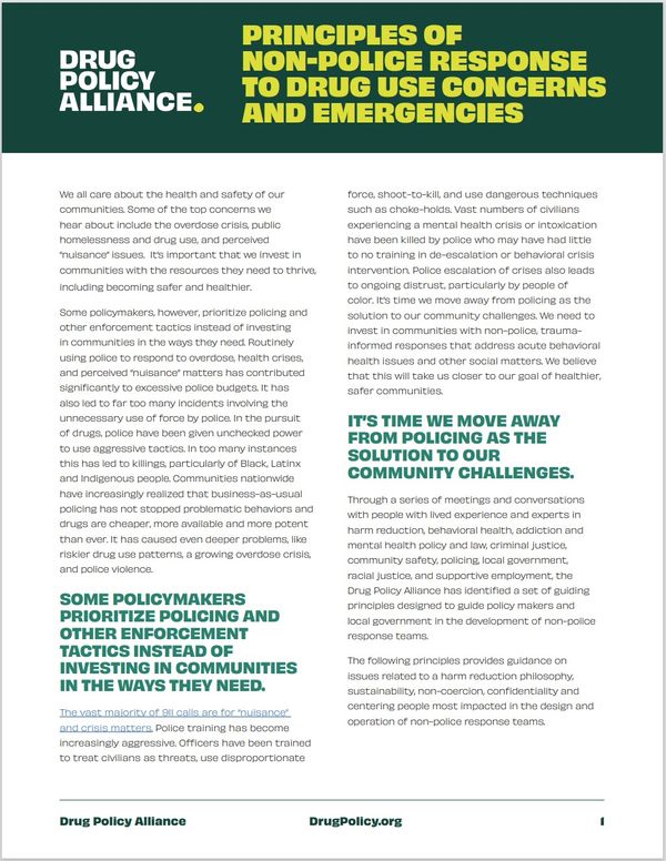Principles of non-police response to drug use concerns and emergencies ...