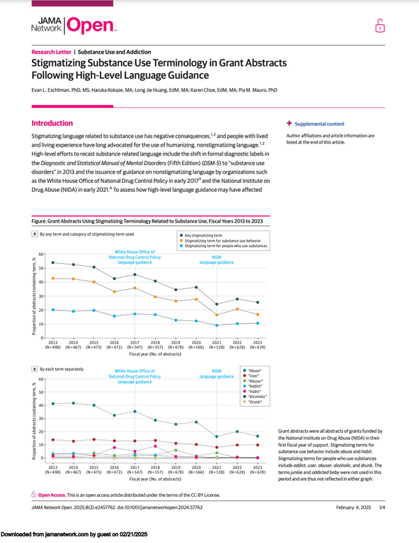 Stigmatising substance use terminology in grant abstracts following ...